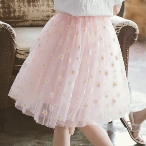 boutique | Bottoms | Pink Daisy Skirt Tulle Girl Dress Outfit Clothes ...
